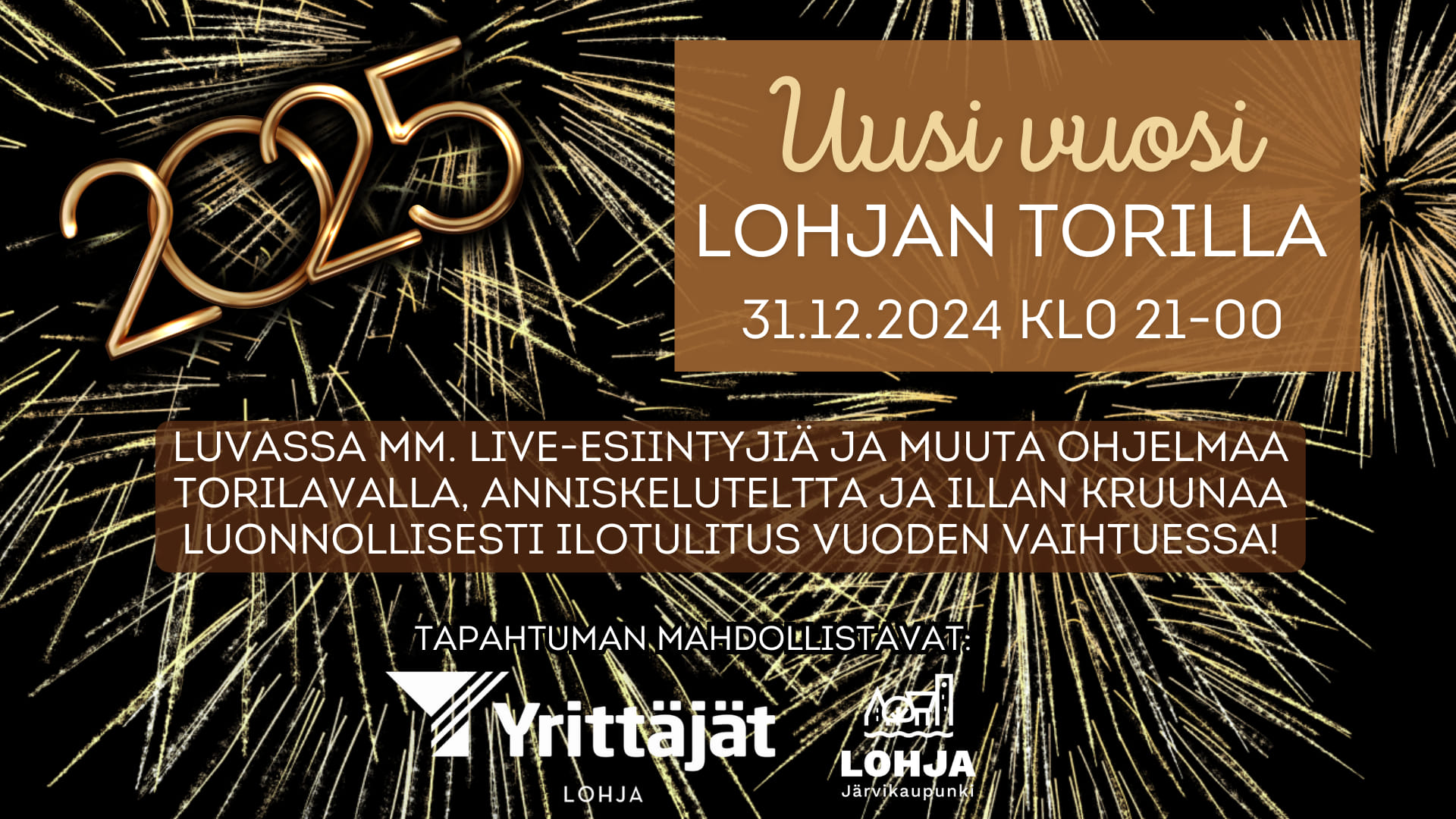 Uusivuosi Lohjan torilla 31.12. klo 21 alkaen - Lohja